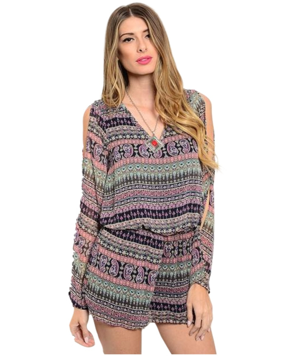 Navy Multi Color Romper – Our Sunshine Boutique